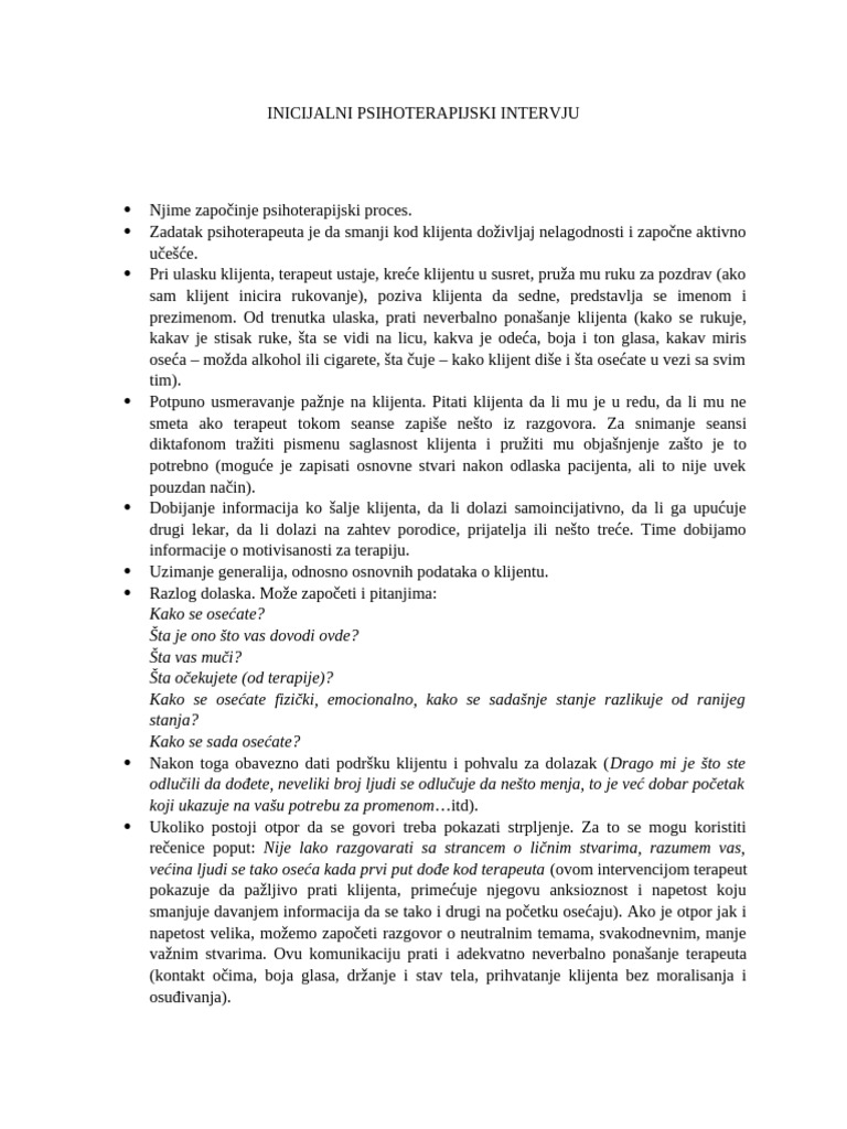 Inicijalni Psihoterapijski Intervju | PDF