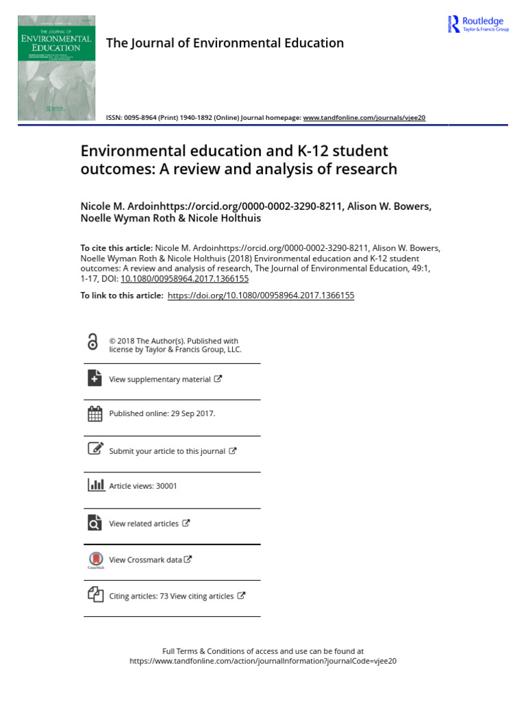Environmental Education and K-12 Student Outcomes A Review and Analysis ...