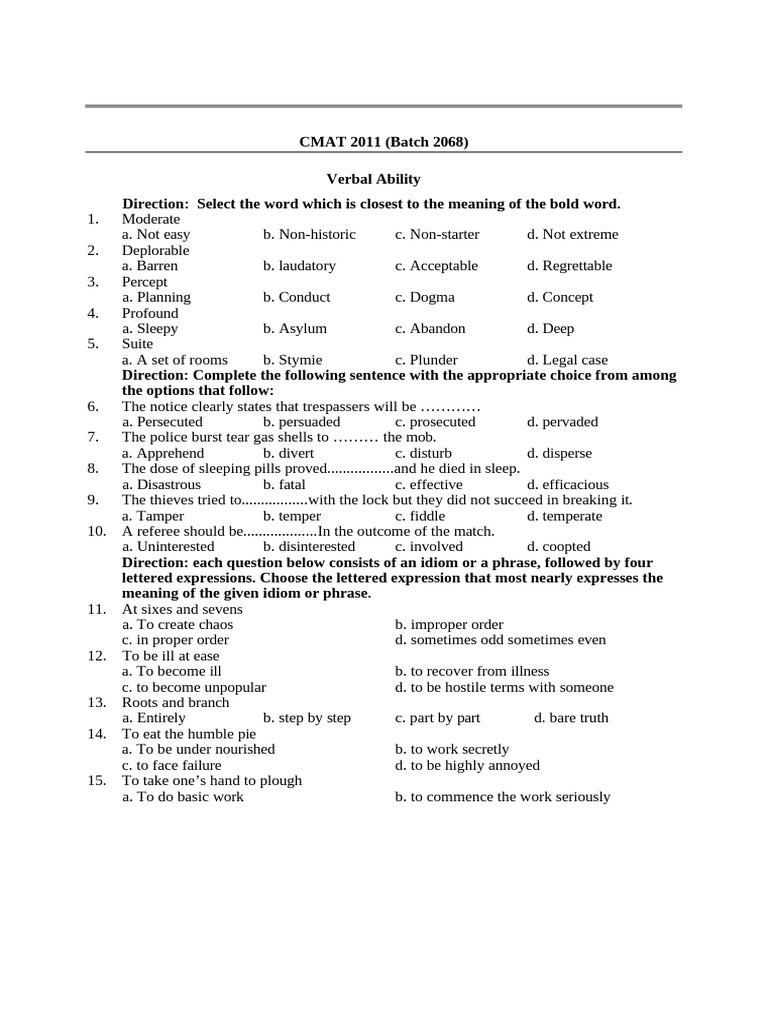 CMAT Mock Test 8 | PDF | Sherlock Holmes