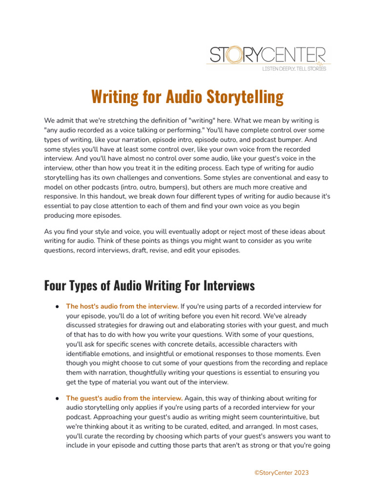 Writing For Audio Storytelling - 2 | PDF | Podcast | Storytelling