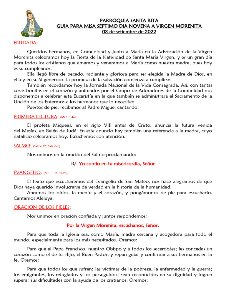 Guia Misa Natividad Virgen Maria | PDF | eucaristía | Adoración ...