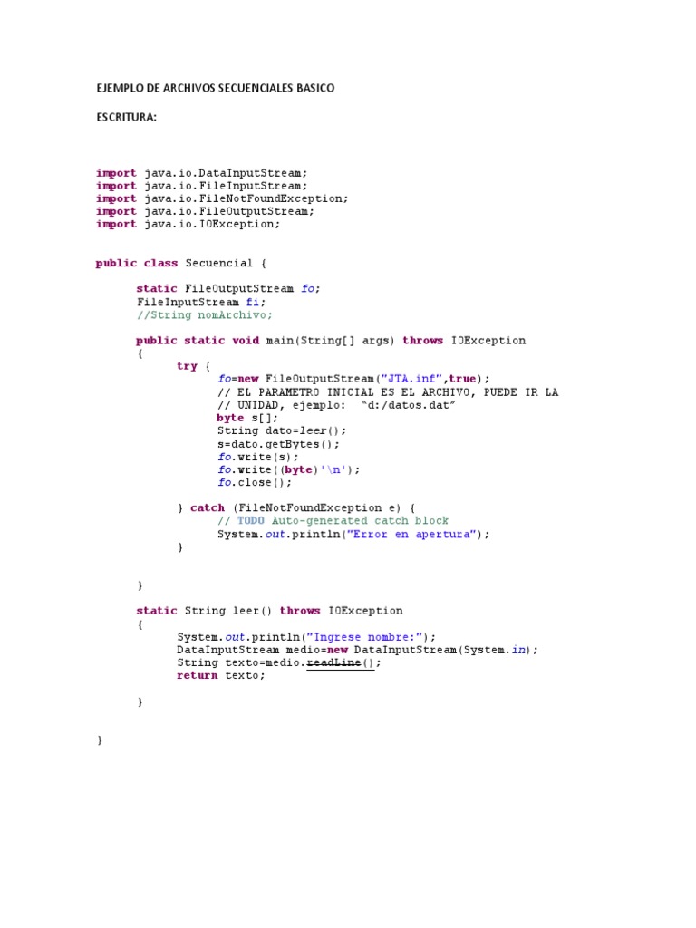 Ejemplo de Archivos Secuenciales en Java | PDF | Enseñanza de matemática
