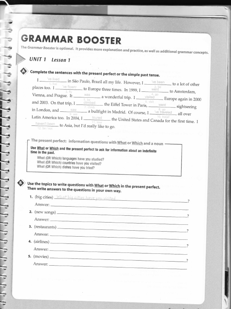 Top Notch 2. Grammar Booster Key | PDF | Object (Grammar) | Verb