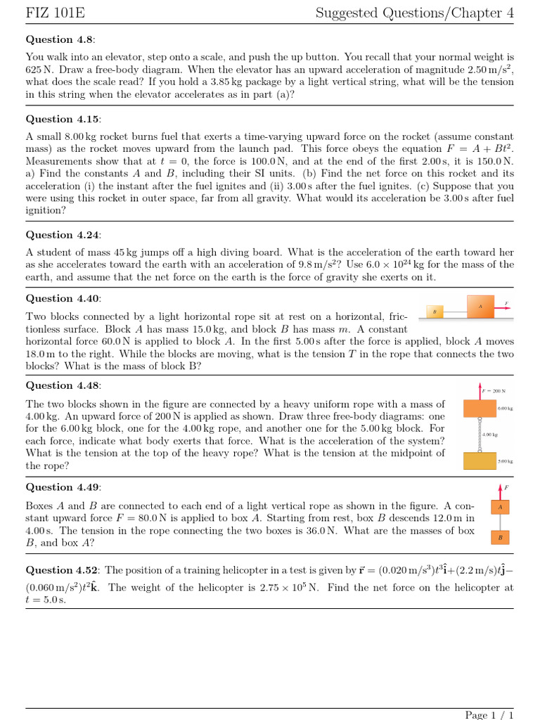 Fiz101e Suggested Questions ch4 | PDF | Force | Tension (Physics)