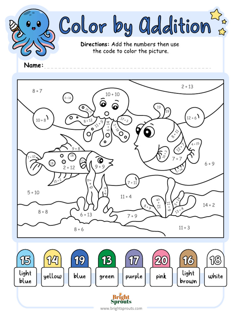 10 Addition Color by Number 11-20 | PDF