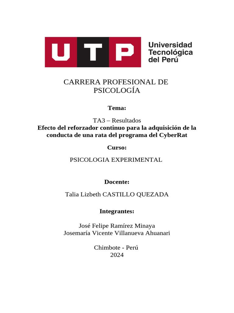 TA3 - Avance Del Informe de Investigación (Resultados) | PDF | Comportamiento | Sicología