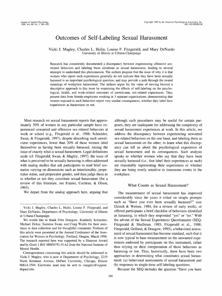 Magley, V. J., Hulin, C. L., Fitzgerald, L. F., & DeNardo, M. (1999 ...