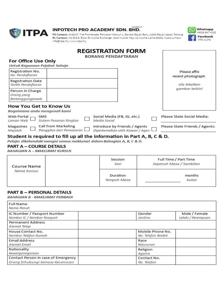 ITP Registration Form Eng&BM | PDF