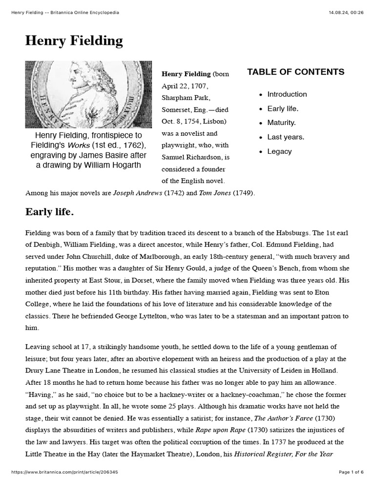 Henry Fielding: Life and Legacy | PDF | Henry Fielding