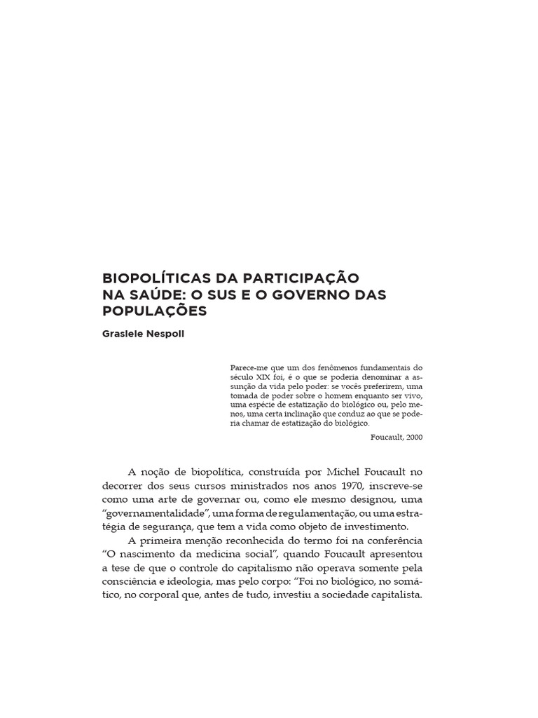 Biopolítica e Biopoder Foucault | PDF | Michel Foucault | Estado