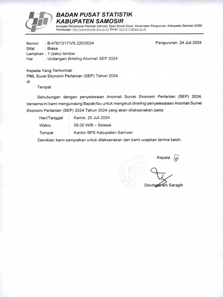Surat Undangan Briefing Anomali SEP 2024 | PDF Surat Undangan Briefing Anomali SEP 2024 | PDF