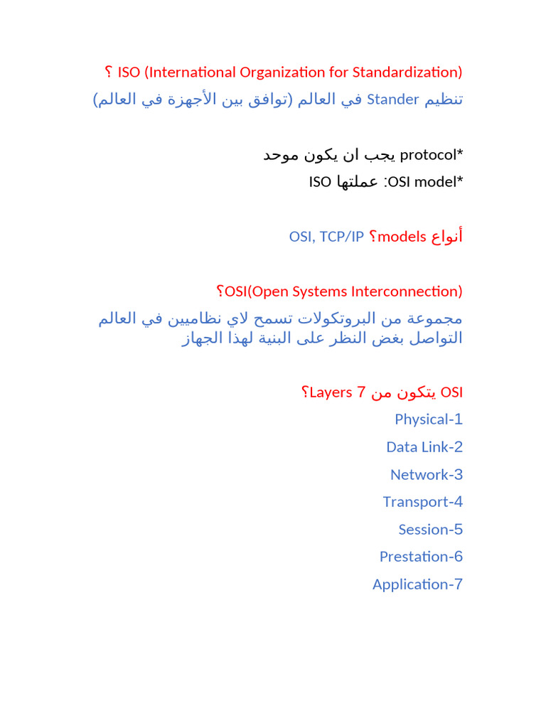 ISO (International Organization for Standardization) ؟: * protocol دحوم نوكي نا بجي * OSI model ...