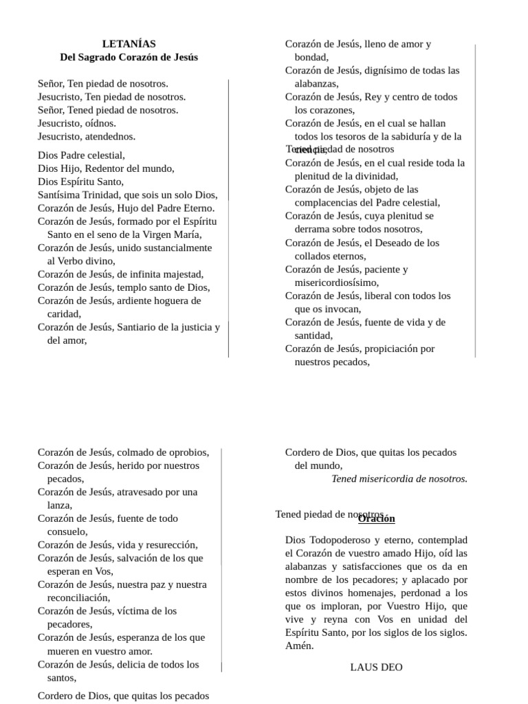 Letanías Al Sagrado Corazón de Jesús | PDF | Dios el padre | Pecado
