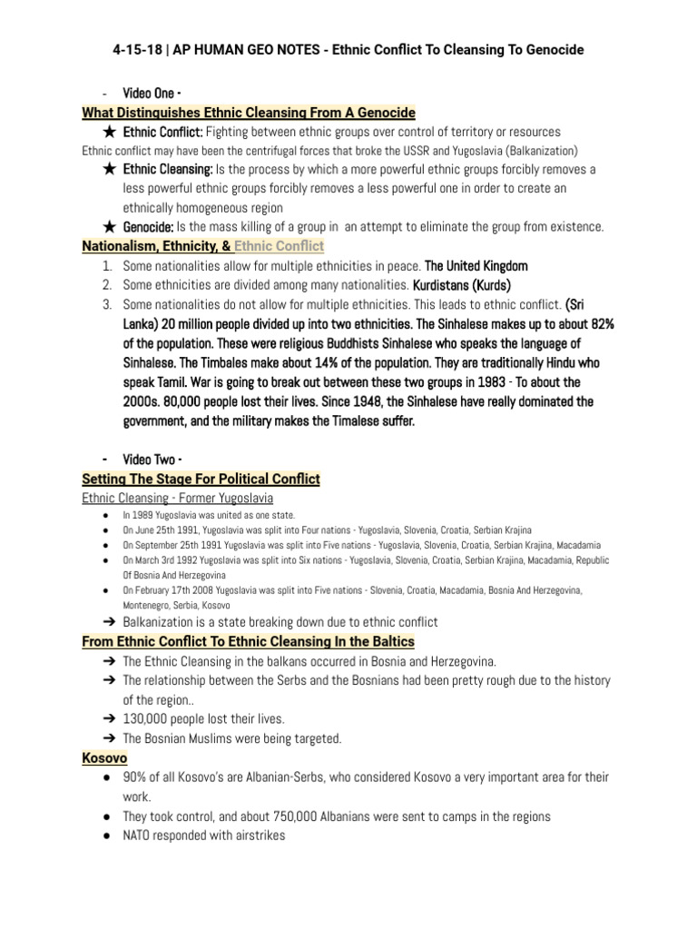 4-15-18 - Ap Human Geography Notes | PDF | Genocides | Hutu