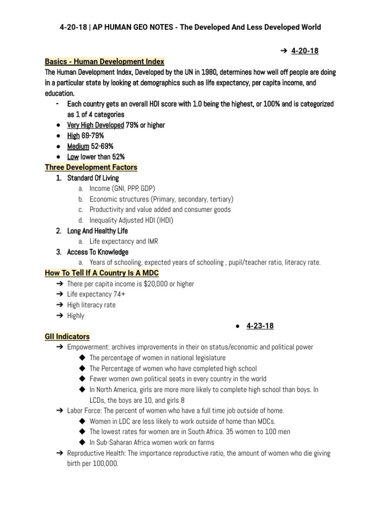 4-20-18 - Ap Human Geography Notes | PDF | Developing Country | Human ...