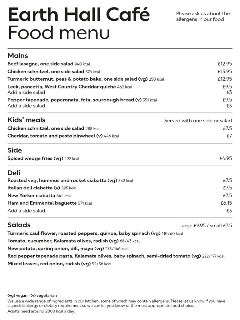 Earth Hall Cafe Menu | PDF | Salad | Food And Drink
