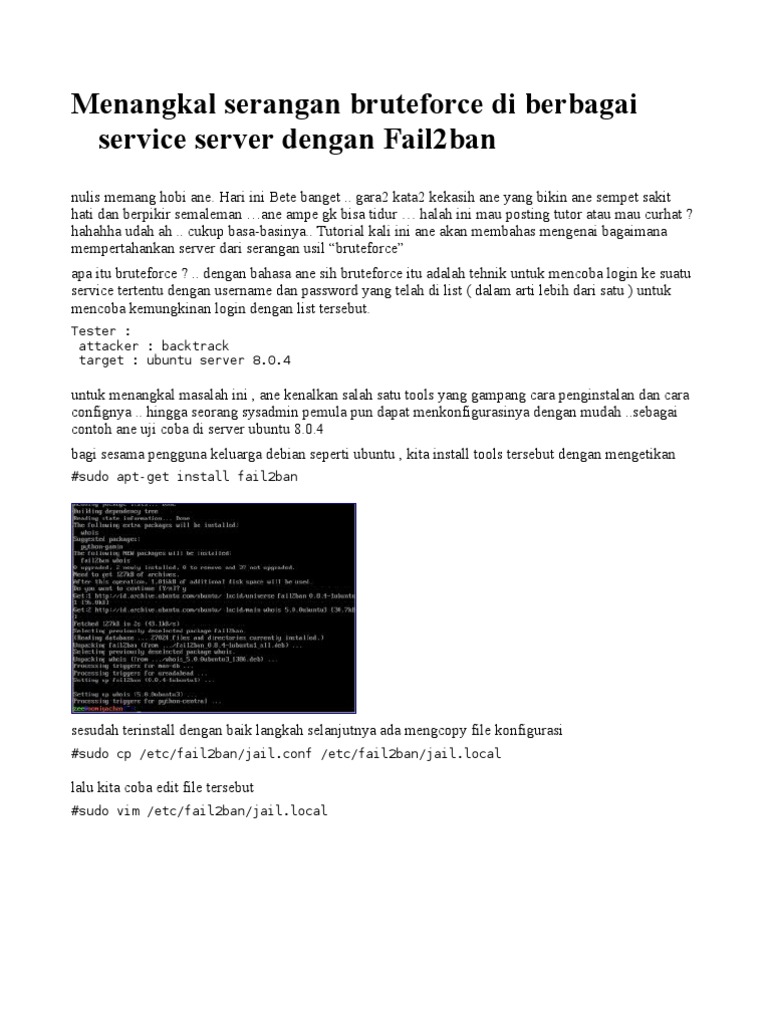 Menangkal Serangan Brute Force Di Berbagai Service Server Dengan Fail2ban | PDF