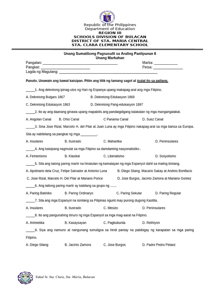 Ap 6 Q1 1ST Summative With Tos | PDF