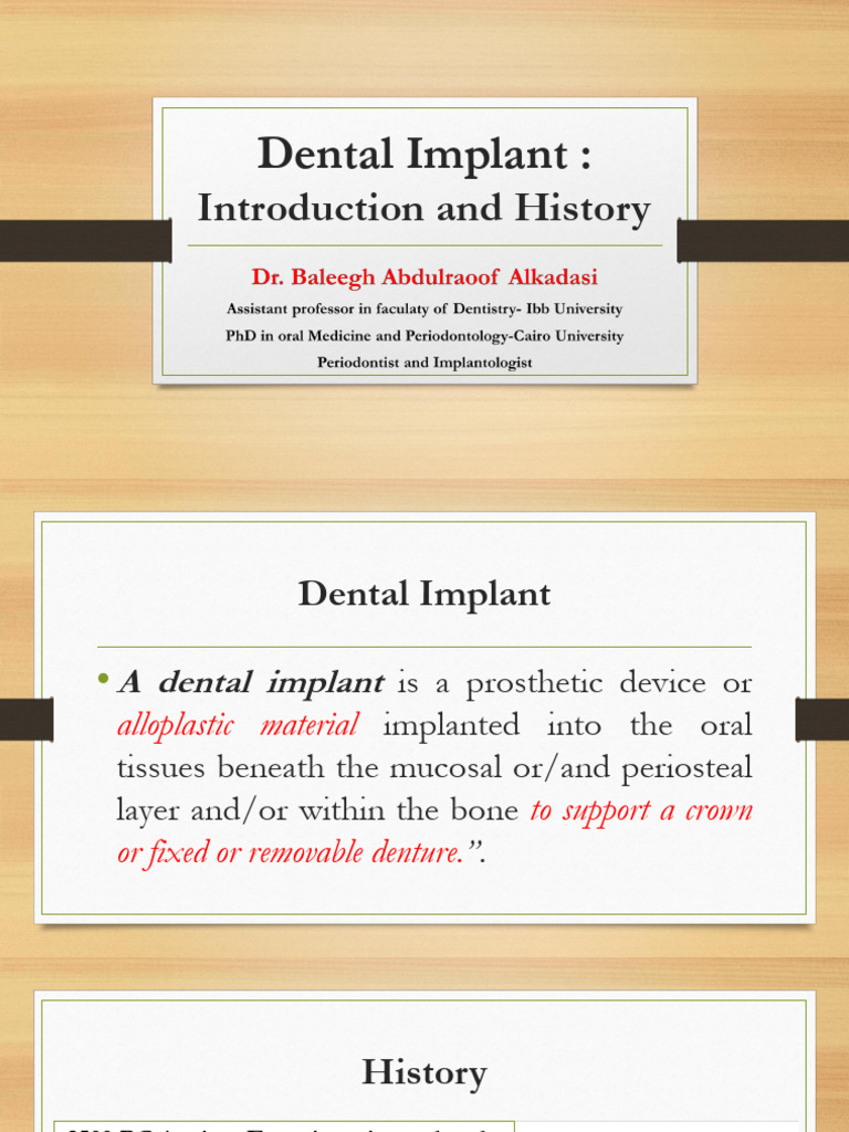 Implant Introduction and History | PDF | Dental Implant | Dentures
