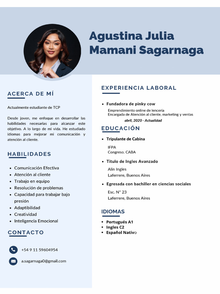 Currículum Vitae CV de Mujer Minimalista Azul | PDF