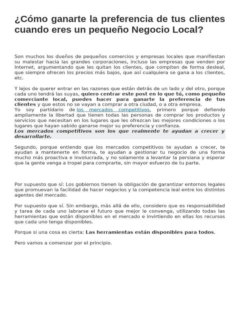 Cómo Ganarte La Preferencia de Tus Clientes Cuando Eres Un Pequeño ...