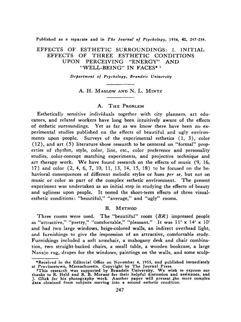 Maslow y Mintz (1956) Effects of Three Esthetic Surroundings upon ... Maslow y Mintz (1956) Effects of Three Esthetic Surroundings upon ...