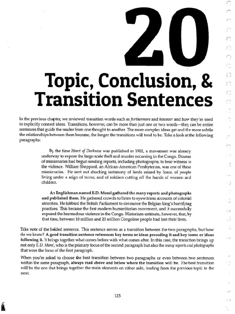 Topic &conclusion and Transitional Sentences | PDF