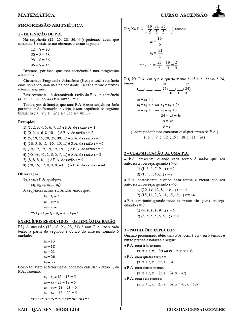 4 - Progressao Aritmetica | PDF | Sequência | Matemática