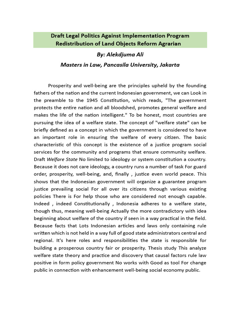 Draft Legal Politics Against Implementation Program Redistribution of Land Objects Reform ...