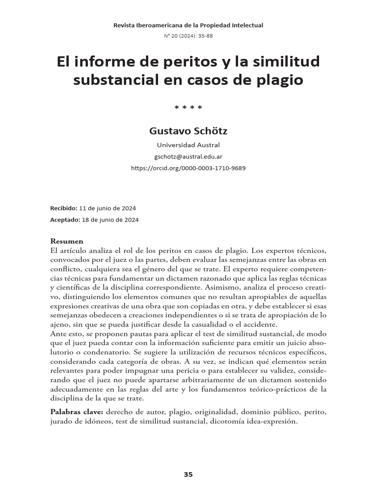 El Informe de Peritos y La Similitud Substancial en Casos de Plagio ...