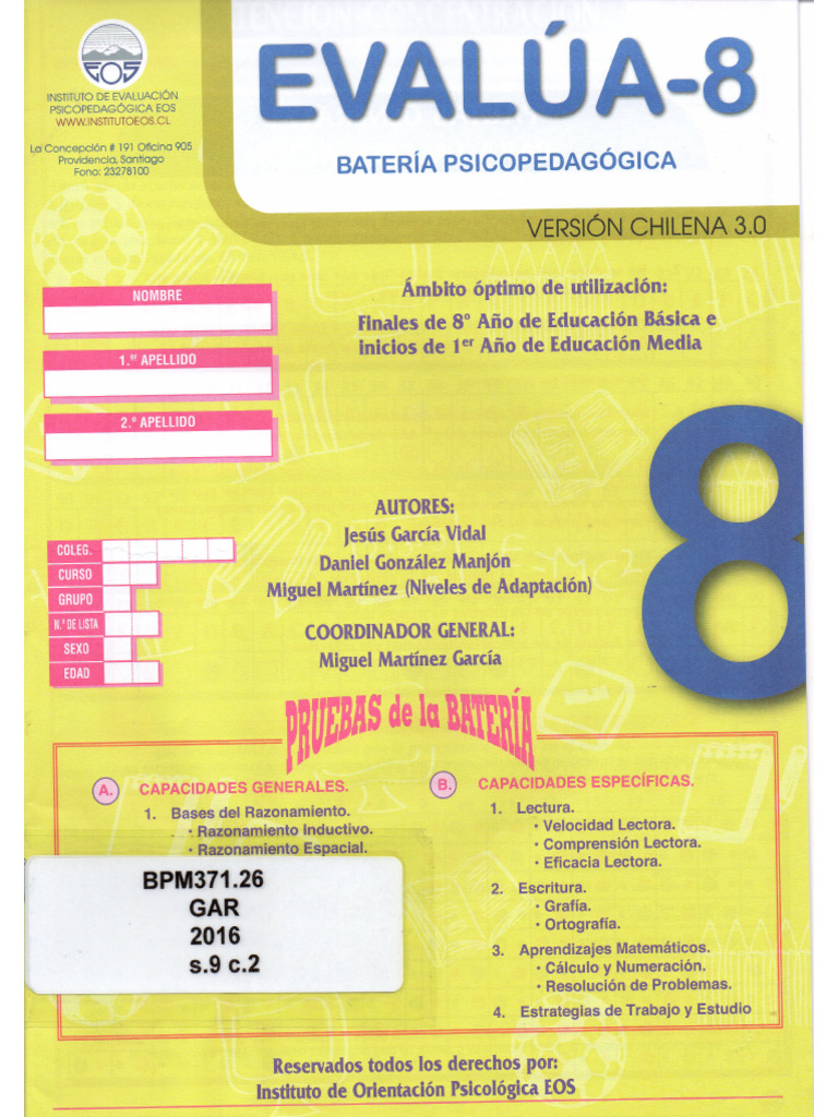 Cuadernillo Evalua 8 | PDF