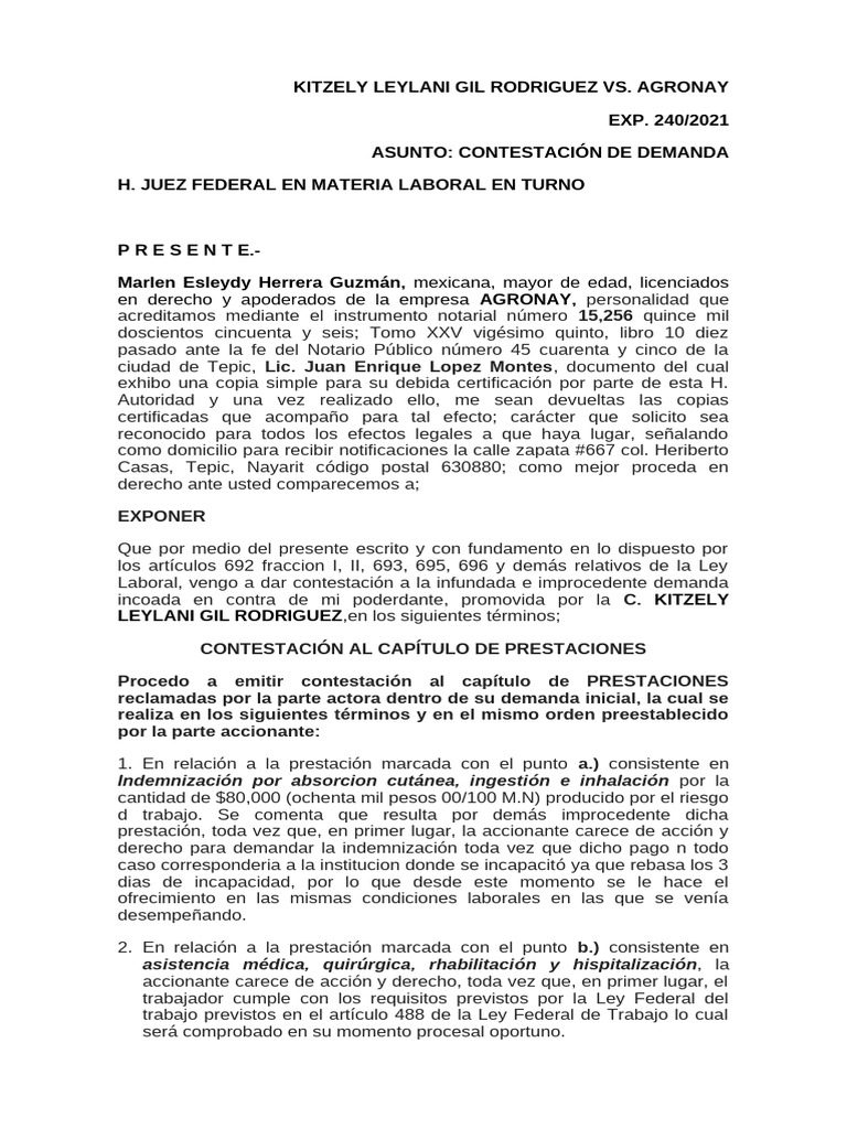 Contestacion Laboral | PDF