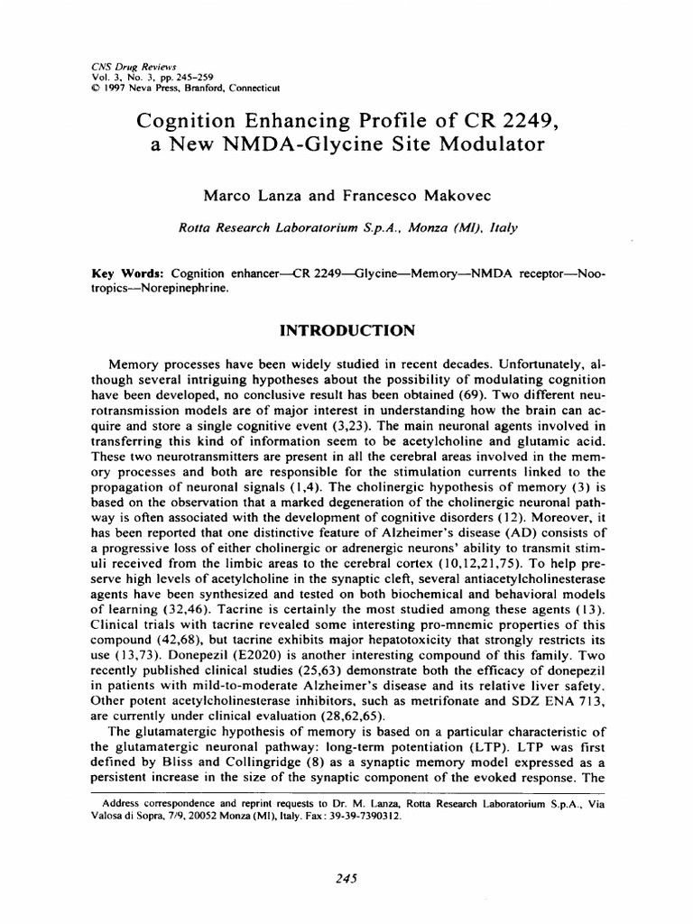 CNS Drug Reviews - 2006 - Lanza - Cognition Enhancing Profile of CR 2249 A New NMDA Glycine Site ...