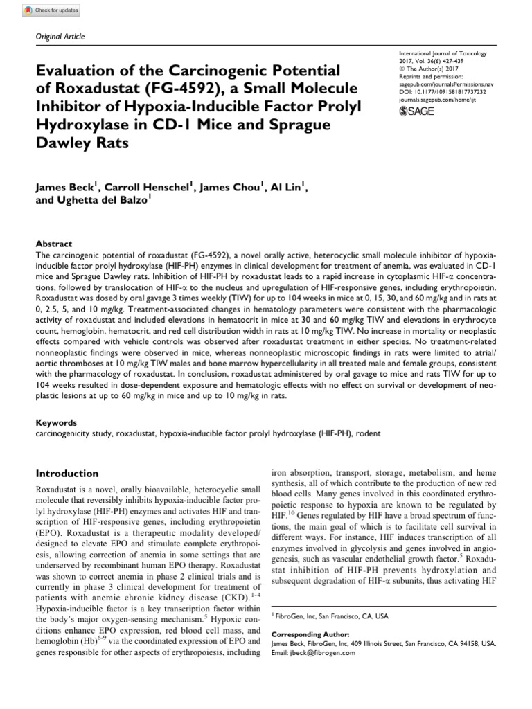 Beck Et Al 2017 Evaluation of The Carcinogenic Potential of Roxadustat ...