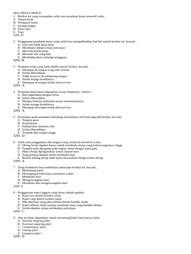 Soal PTS Pilgan Handtools, Powertools, SST & Workshop Equipment | PDF | Griya & Taman