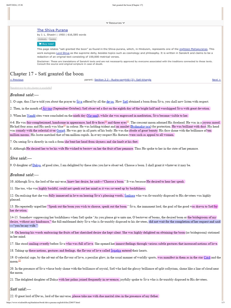 Satī Granted The Boon (Chapter 17) | PDF | Shiva | Puranas