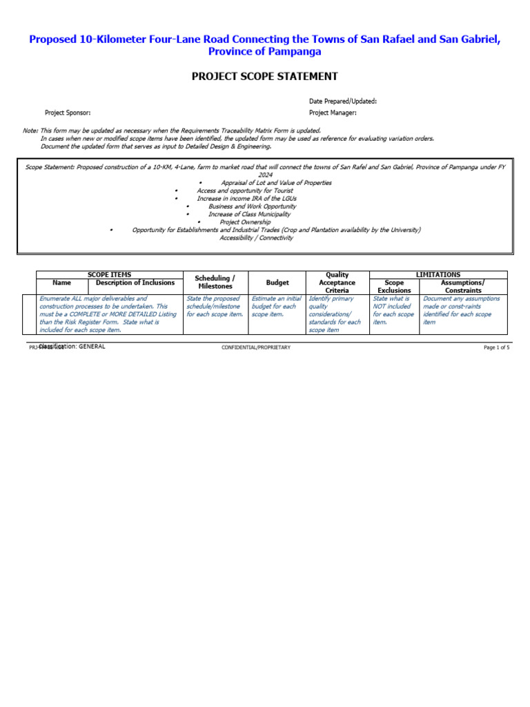 Project Scope Statement - PRJ-FM-05 | PDF | Procurement | Real Estate ...