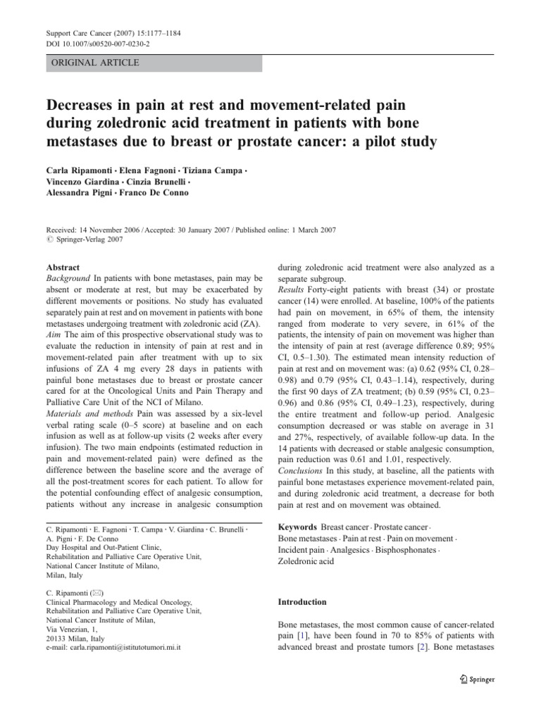 4 Decreases in Pain at Rest... | PDF | Pain | Metastasis