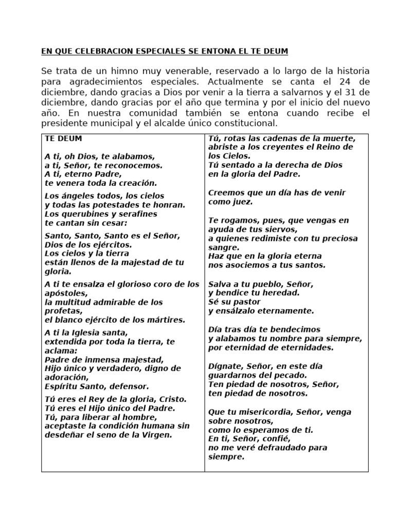 Te Deum Pdf María Madre De Jesús Cristo Título