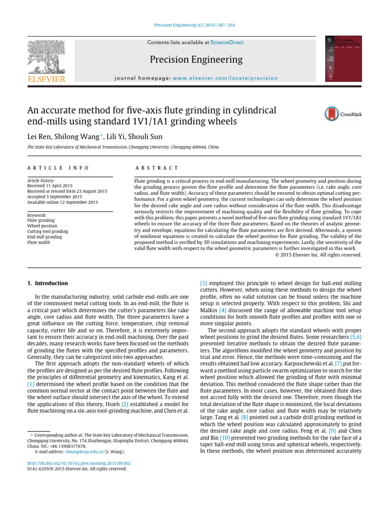 An Accurate Method For Five-Axis Flute Grinding in Cylindrical End ...
