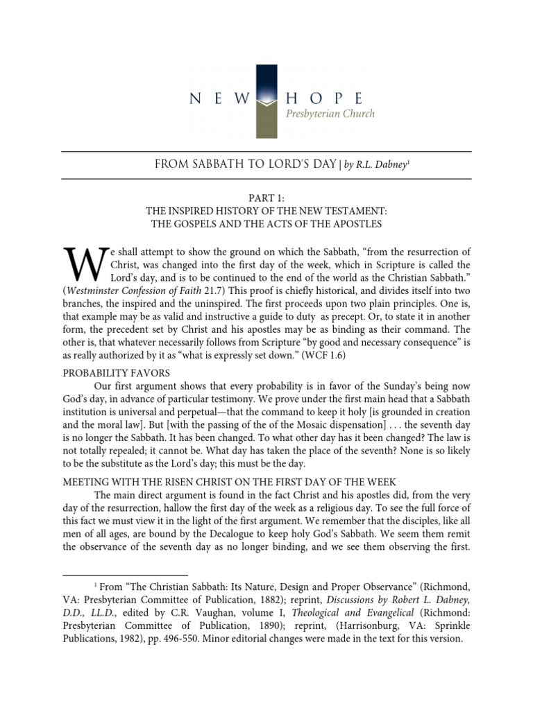 Transition from Sabbath to Lord's Day | PDF | Sabbath In Christianity ...