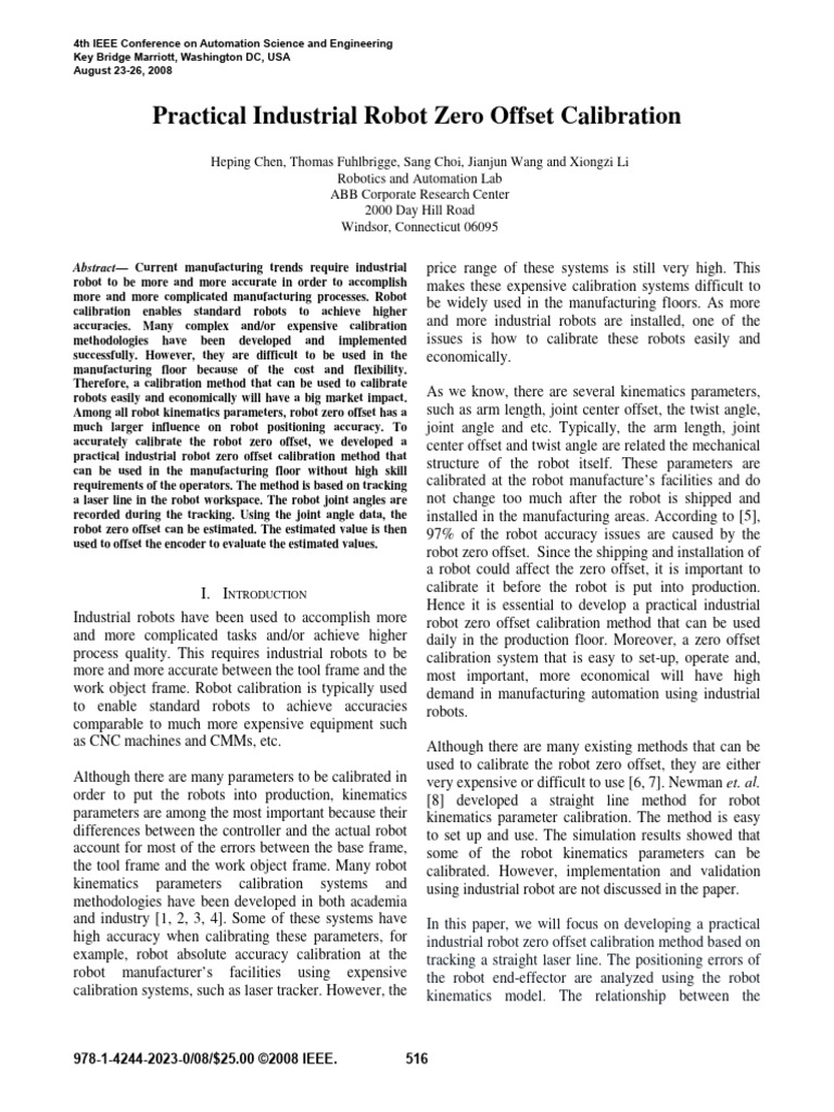 Practical Industrial Robot Zero Offset Calibration_hepingchen2008 | PDF | Calibration
