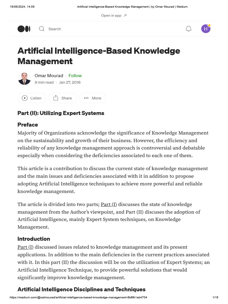 Artificial Intelligence-Based Knowledge Management II - by Omar Mourad - Medium | PDF ...