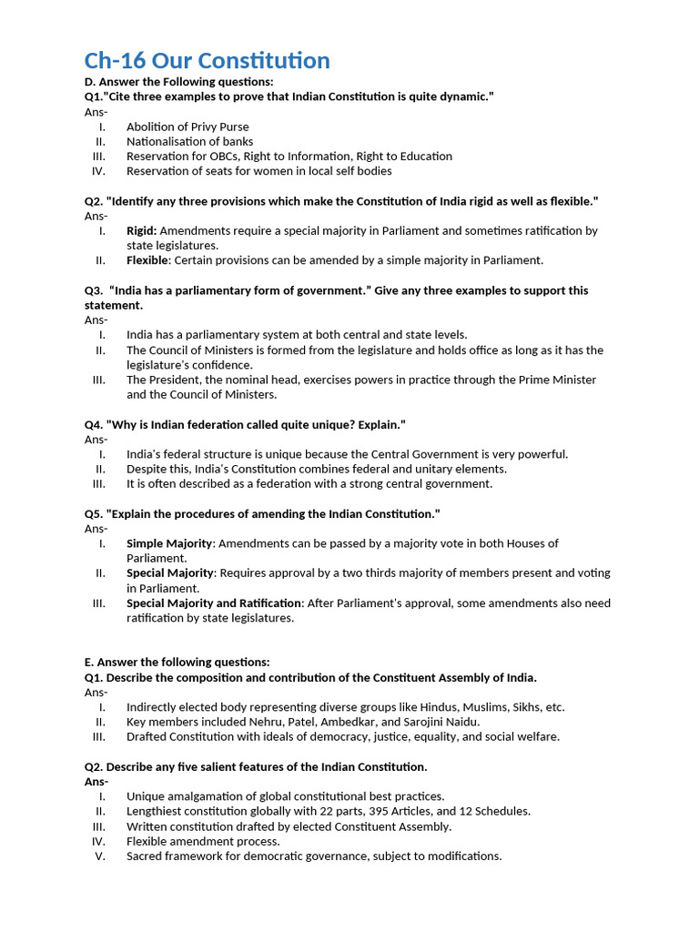 CH - 16 Our Constitution | PDF | Constitution | Ratification