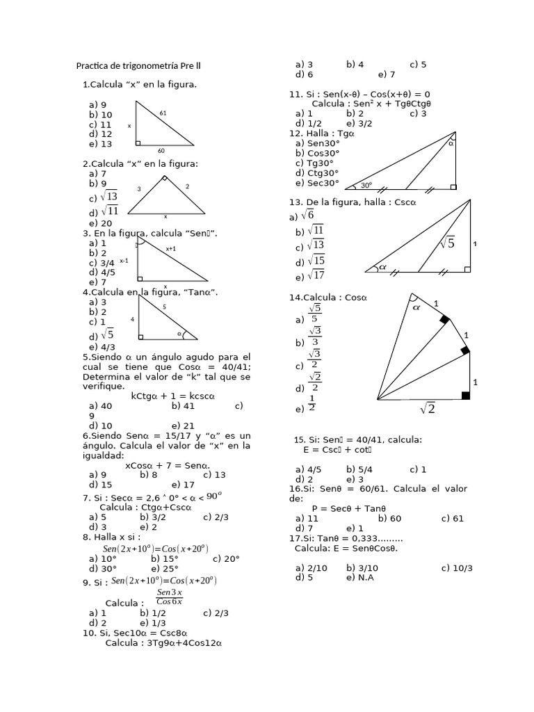 Practica de Trigonometría Pre LL | PDF | Geometría Elemental | Ajedrez