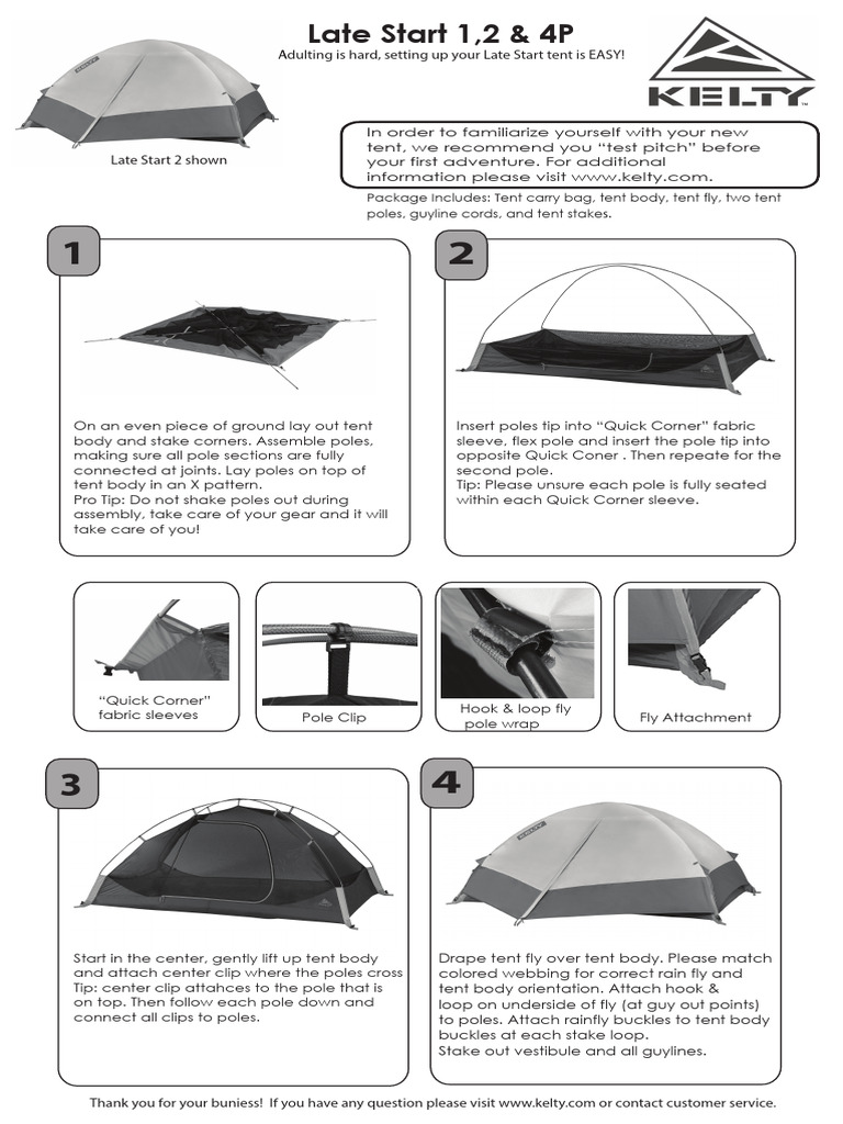 Kelty Late Start 1 2 4 Pitching Instructions | PDF | Tent