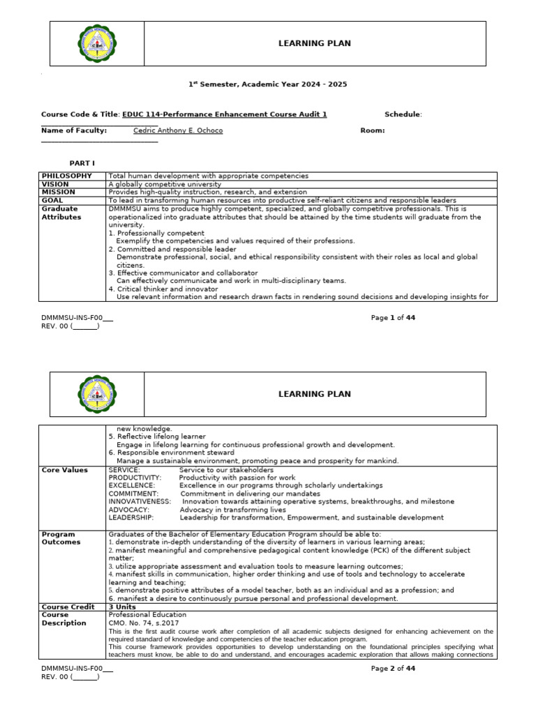 Updated-PECA-1-Learning-Plan-with-SDGs | PDF | Earth Sciences | Mathematics