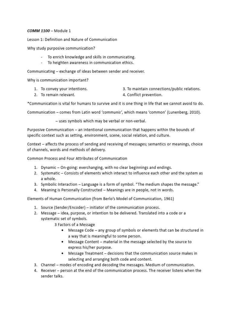 COMM 1100 NOTES | PDF | Communication | Nonverbal Communication