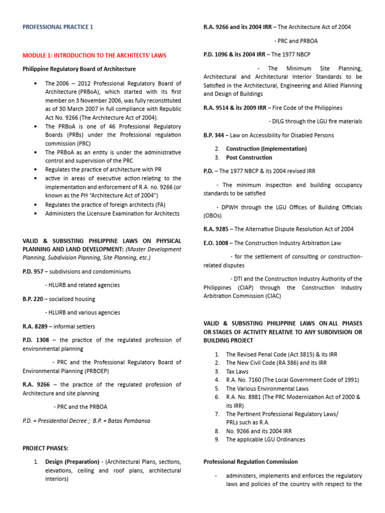 Prof Prac 1 Reviewer Part 1 | PDF | Architect