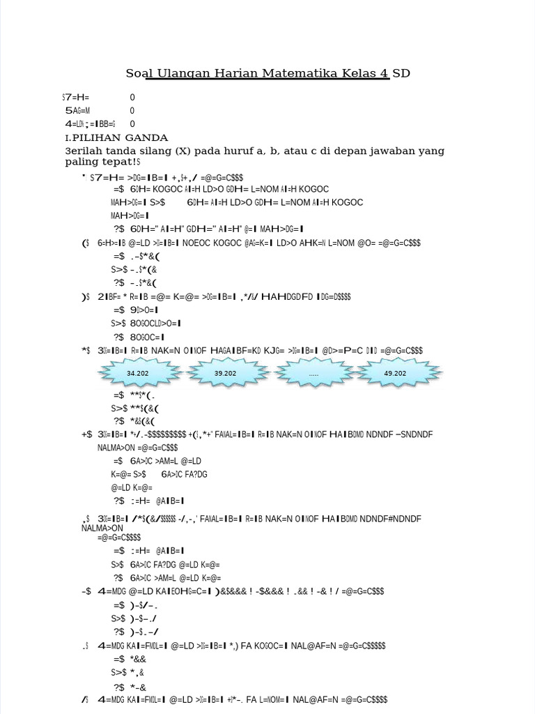 PDF Soal Ulangan Harian Matematika Kelas 4 SD | PDF